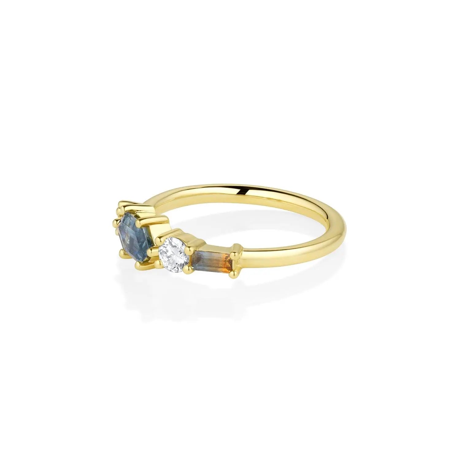 057ct Elongated Montana Sapphire And Diamond Linear Band Marrow Fine
