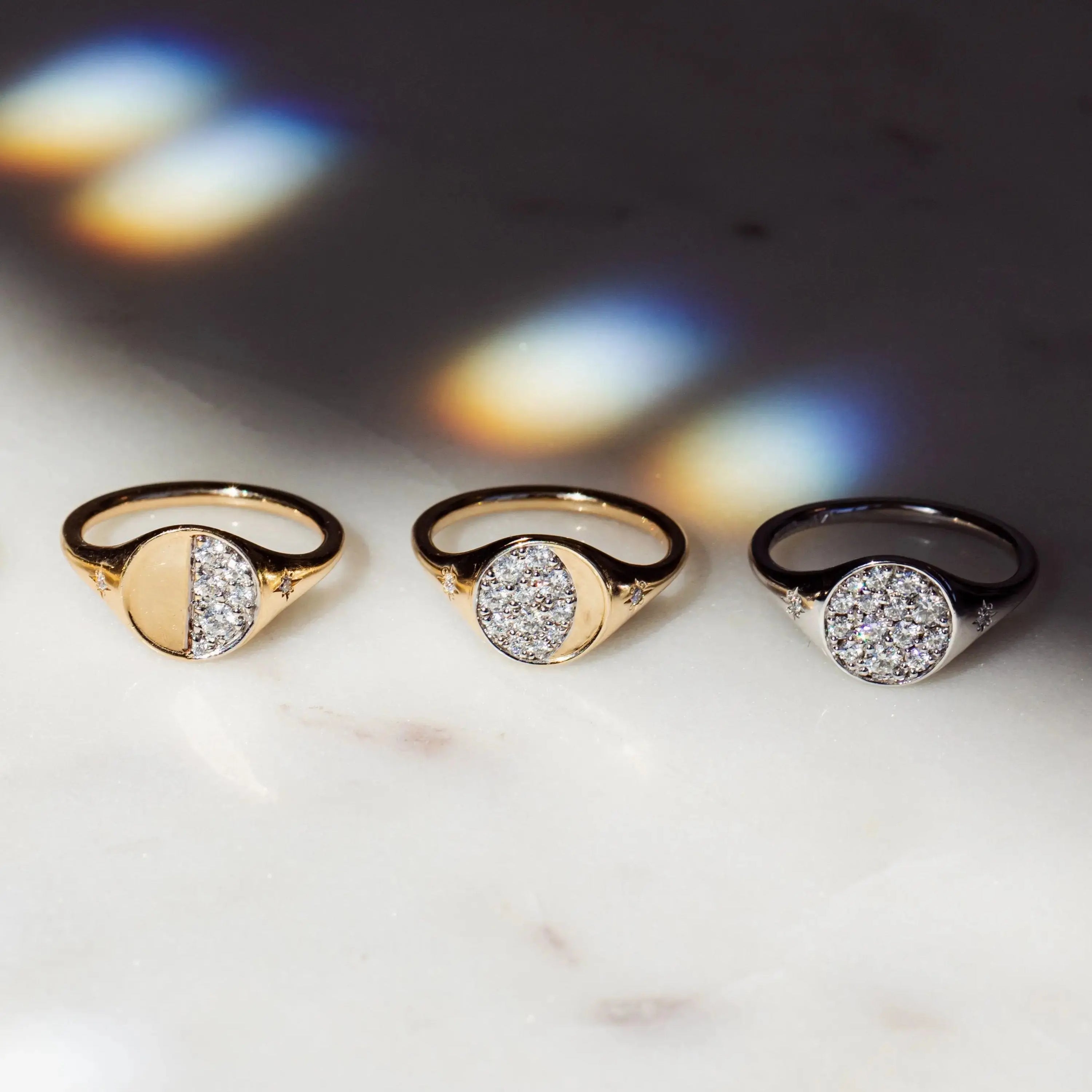 Full Moon Signet Ring | Moon Gold Diamond Ring – Marrow Fine
