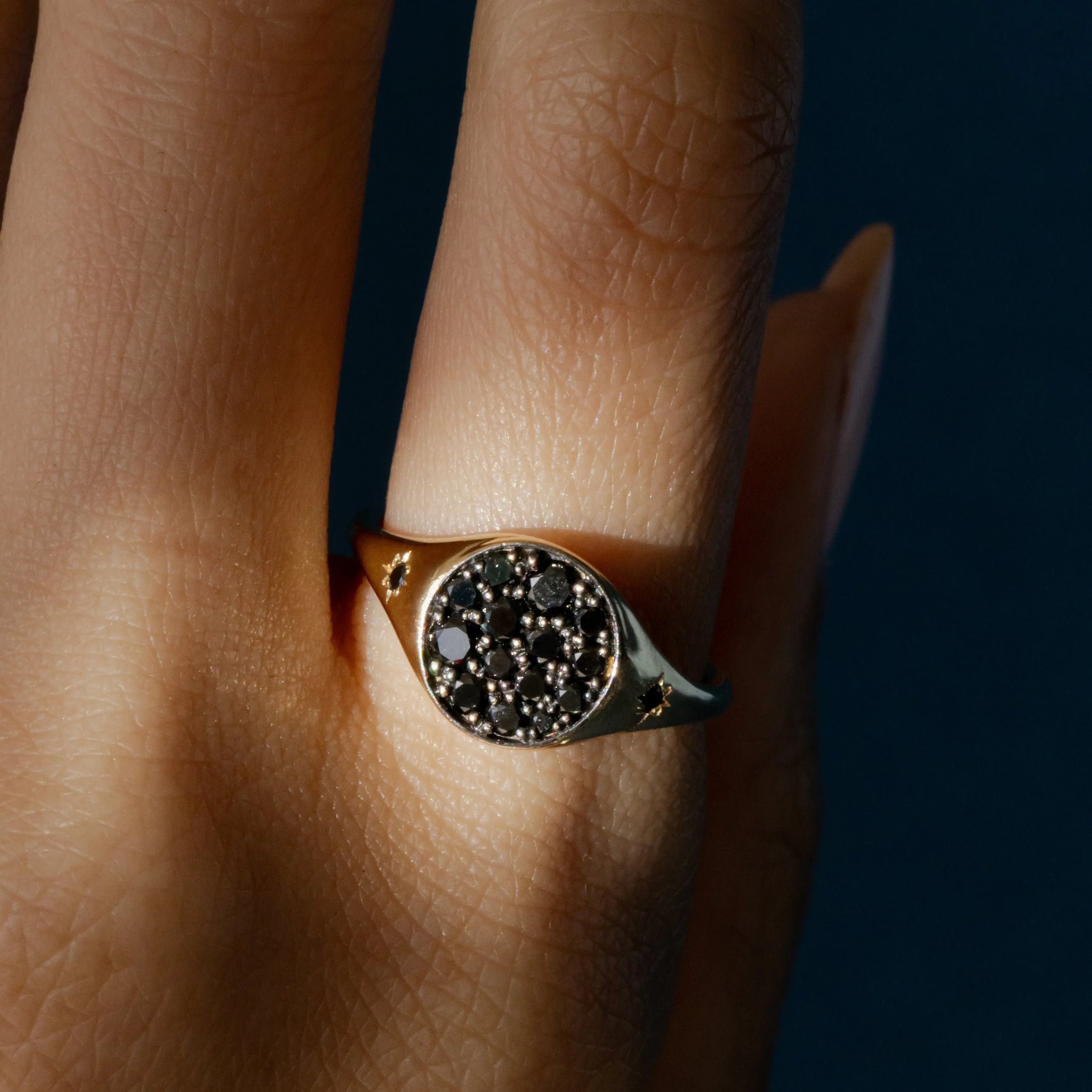 New Moon Signet Ring | Black Diamond Gold Signet Ring – Marrow Fine