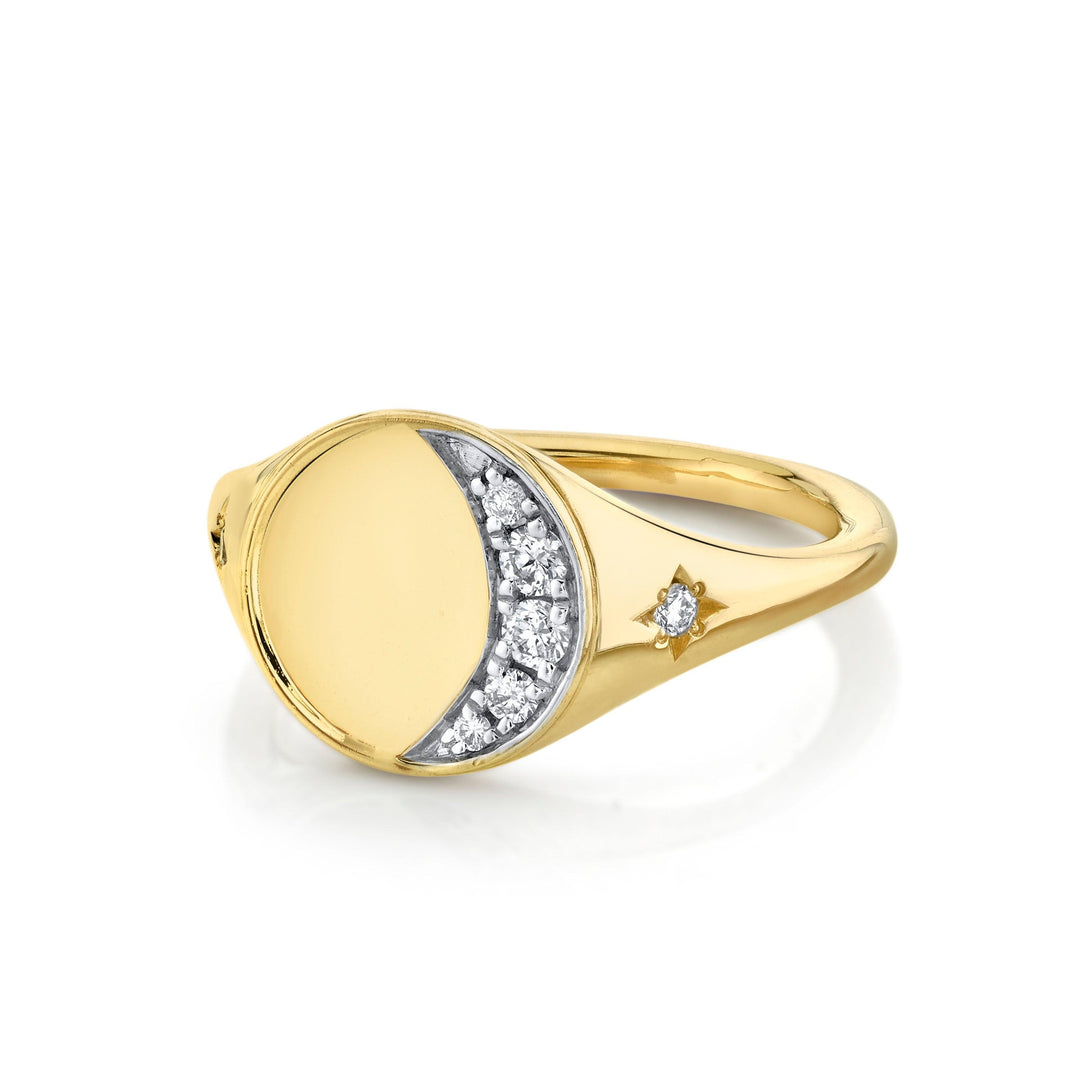 Crescent Moon Signet | Gold Moon Diamond Ring – Marrow Fine